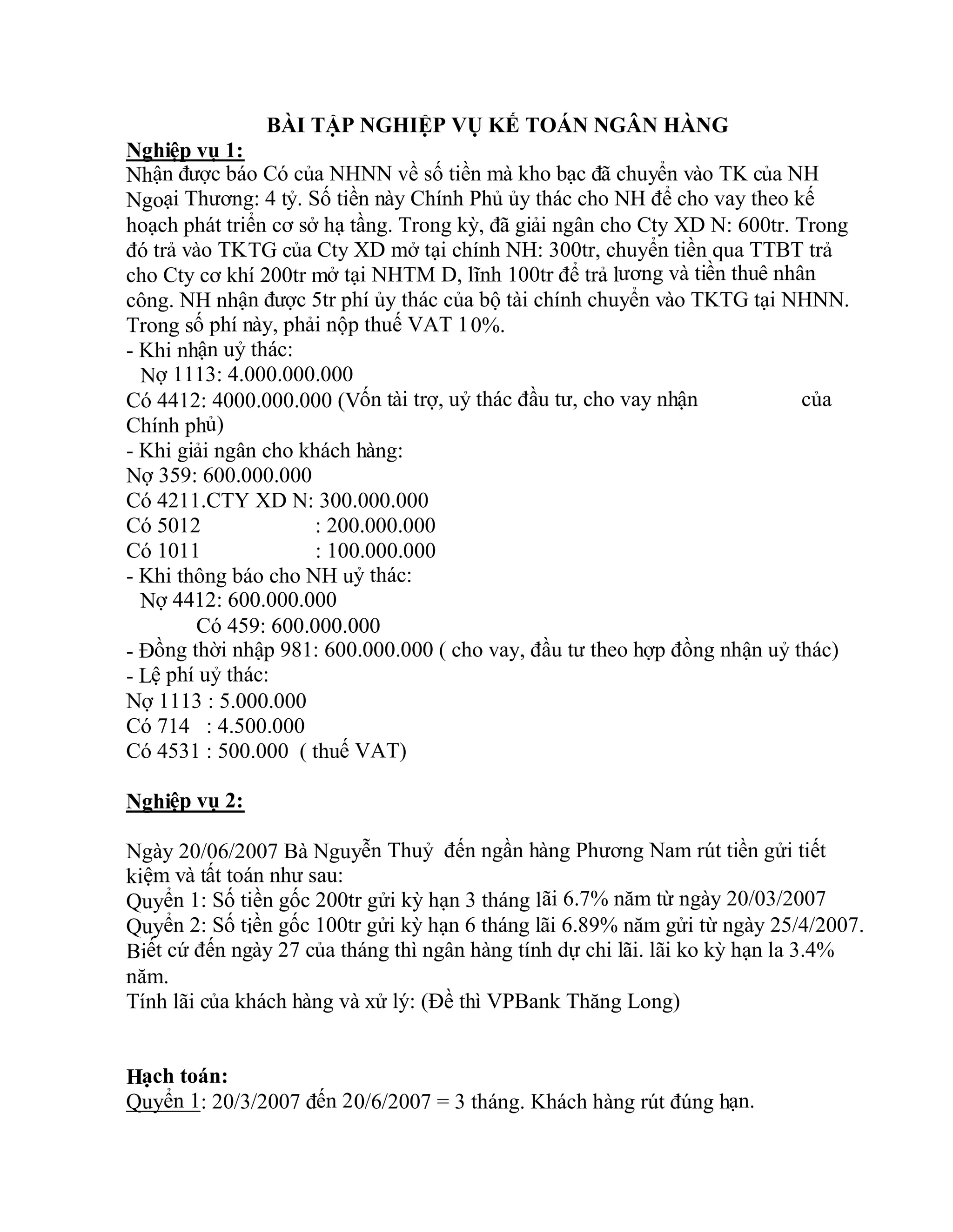 Bai tap ke toan ngan hang | PDF