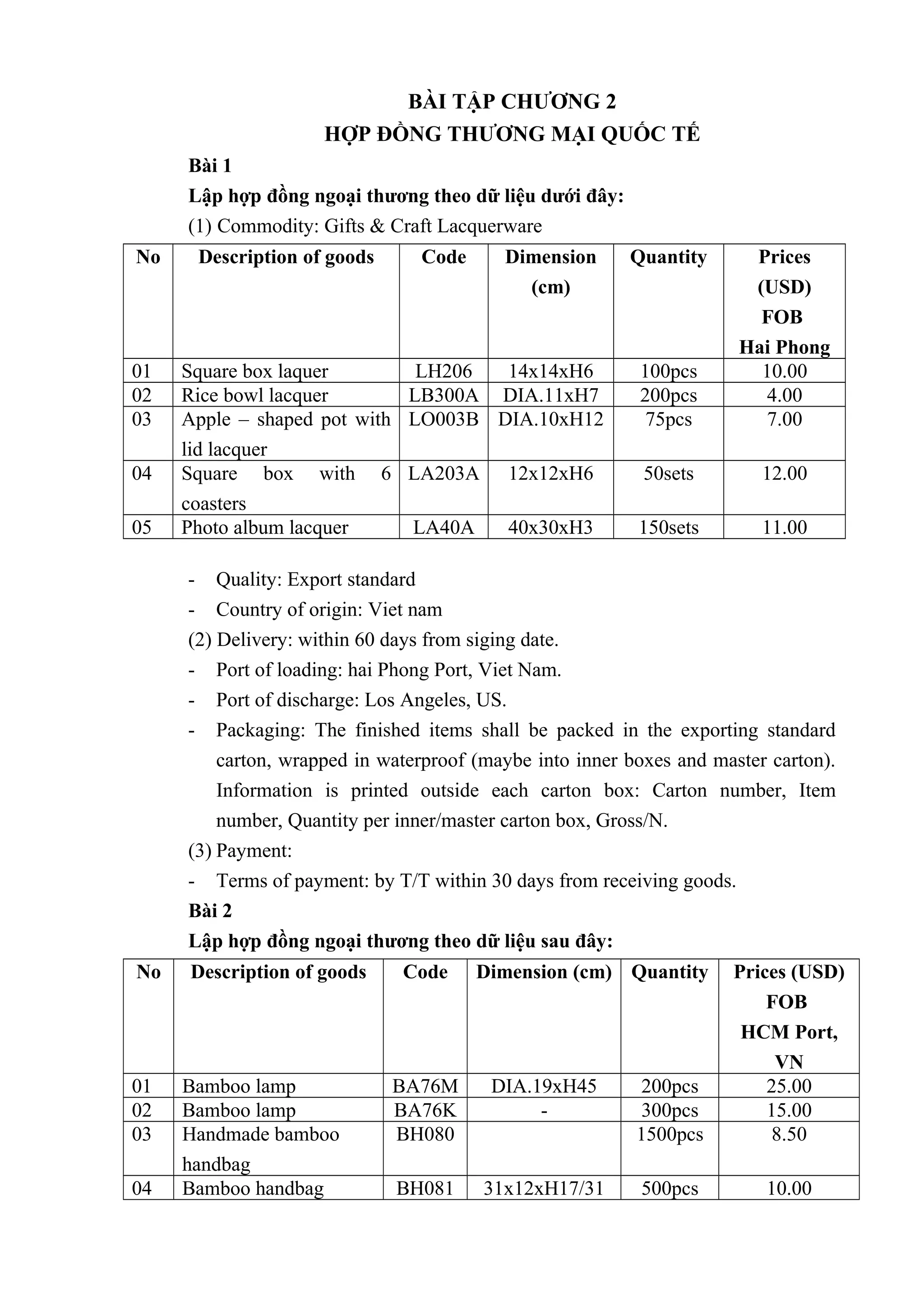 Bai tap ki thuat nghiep vu ngoai thuong va loi giai chi tiet chuong 2 | PDF