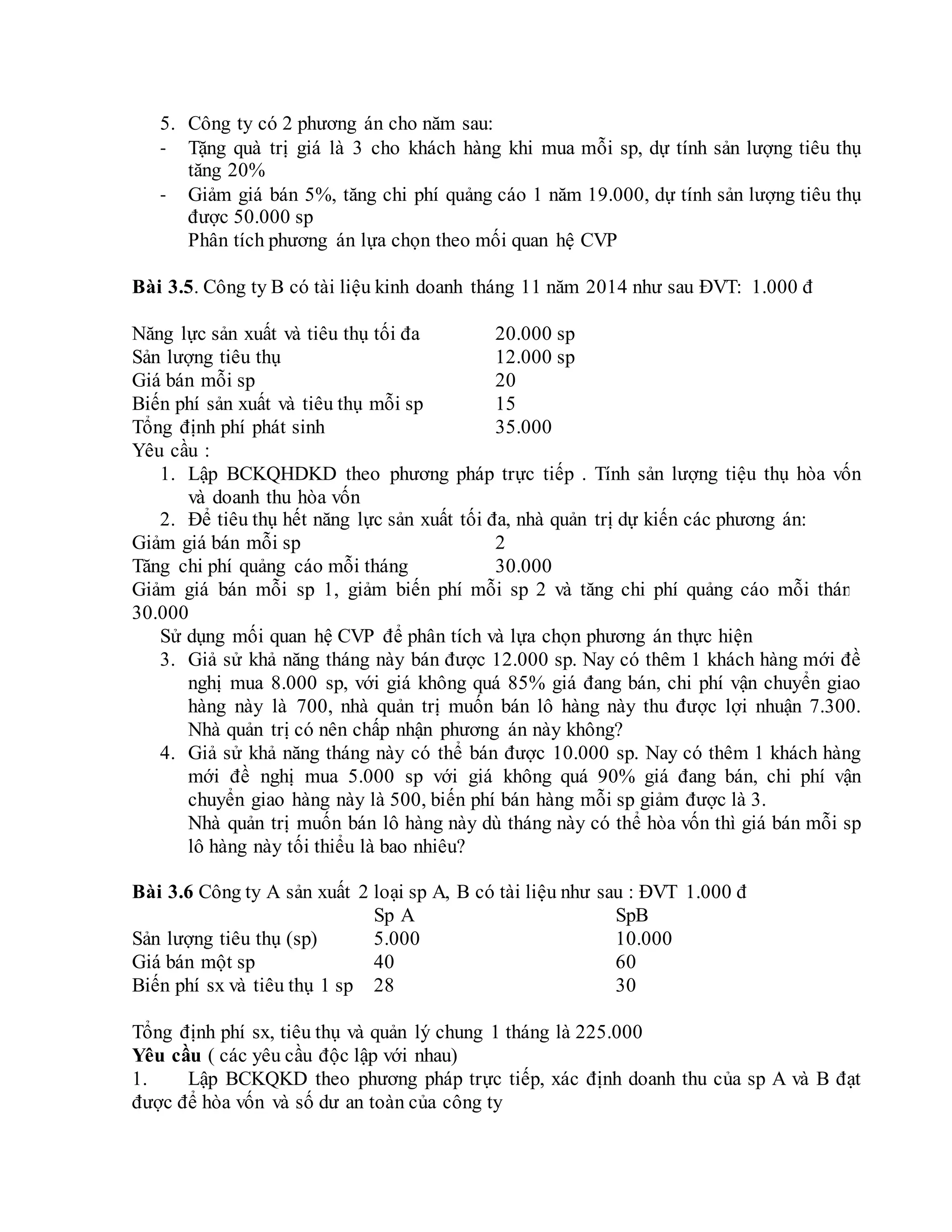 Bài tập kế toán quản trị phần CVP | DOCX