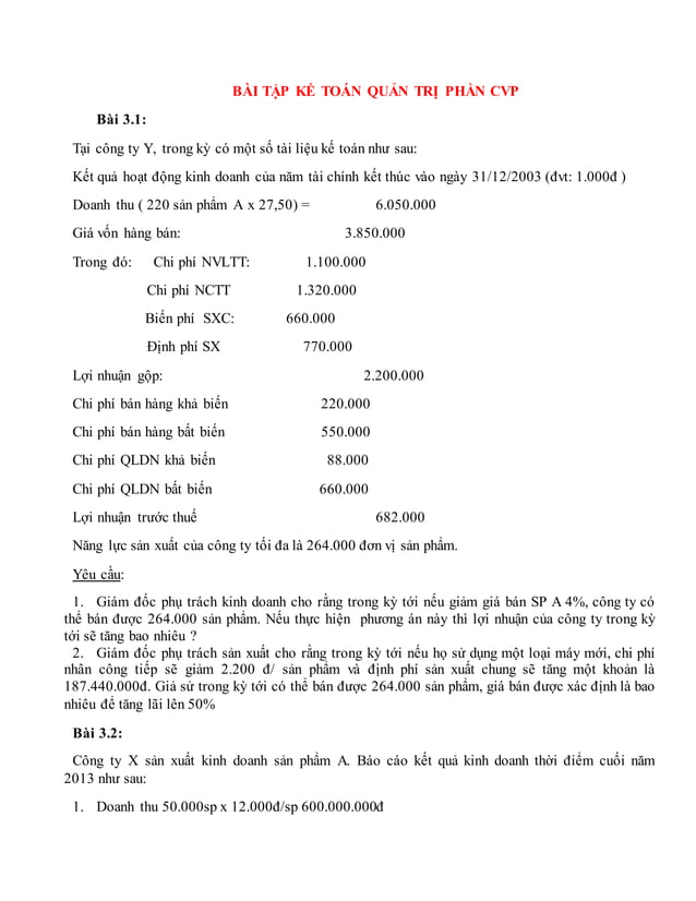 Bài tập kế toán quản trị phần CVP | DOCX