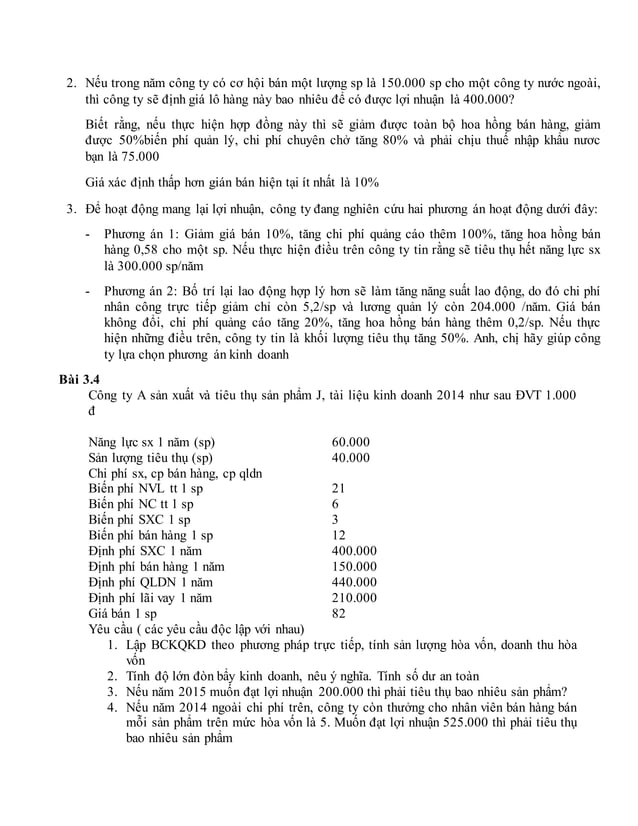 Bài tập kế toán quản trị phần CVP | DOCX