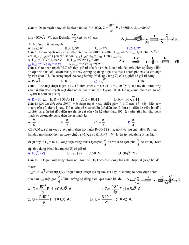 Bai tap mach dien xoay chieu | DOCX