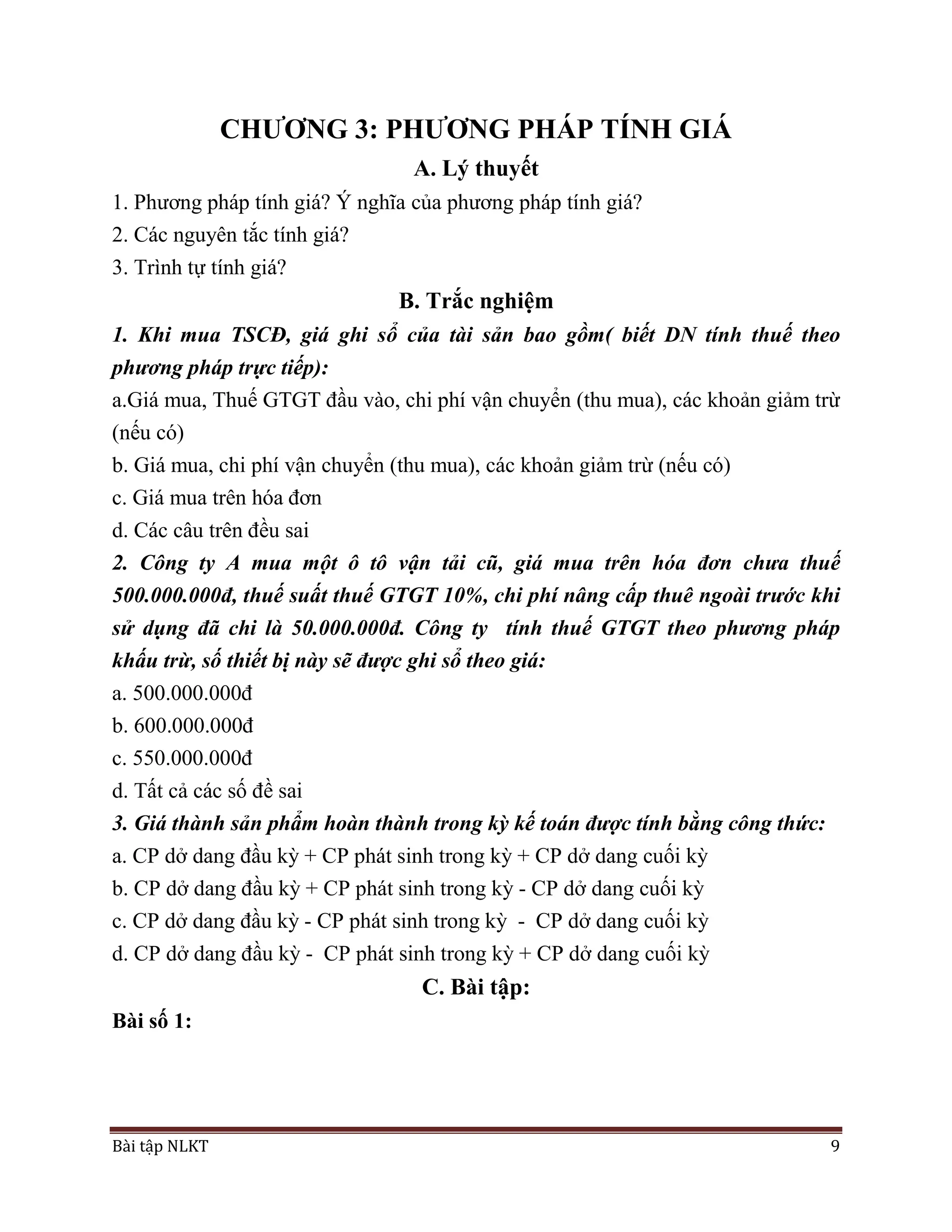 Bai tap NLKT 3 tín.pdf của học viện Hành chính va quản trị công | PDF