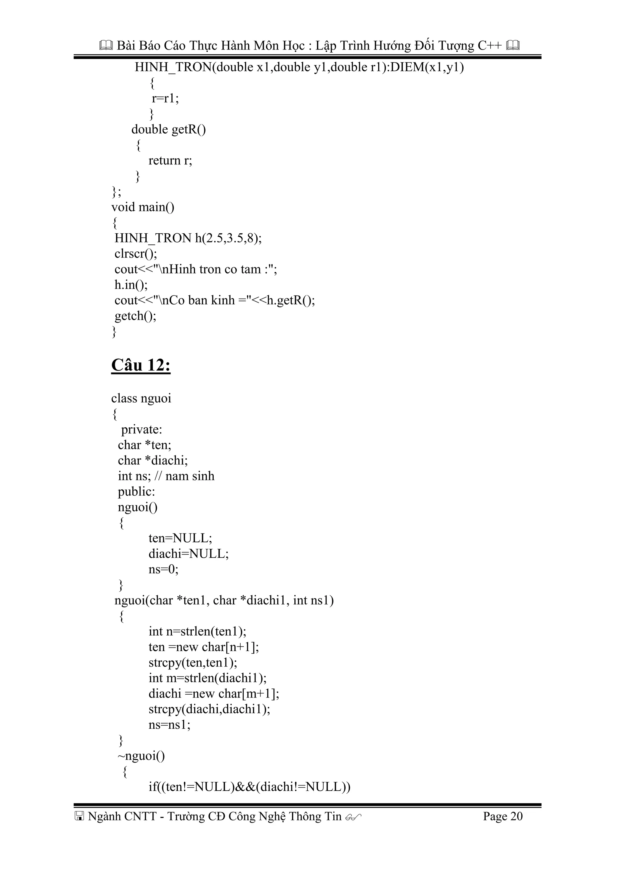 Bai tap oop c++ | PDF