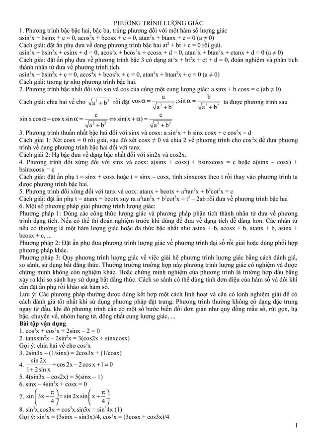 Bai tap phuong trinh luong giac | PDF