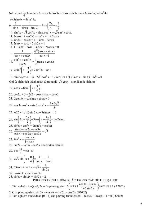 Bai tap phuong trinh luong giac | PDF