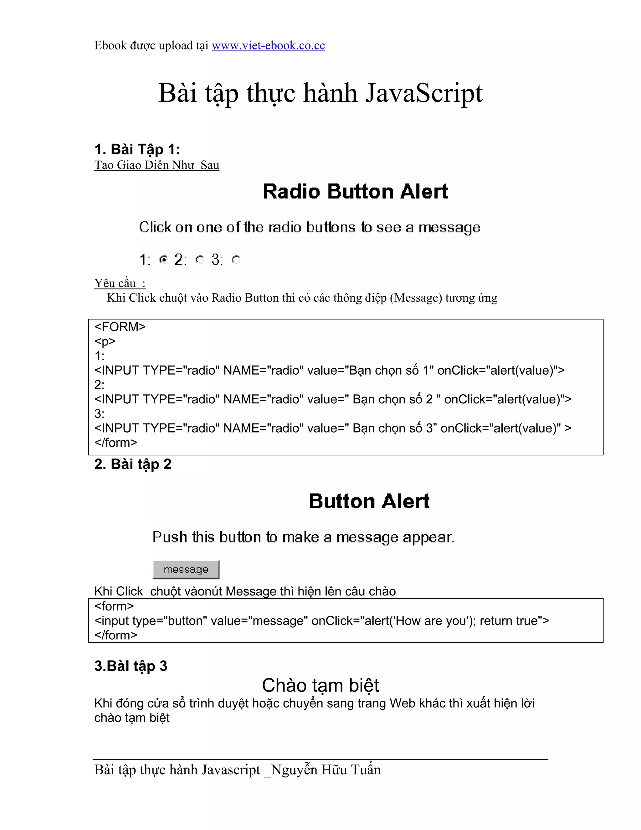 Bai Tap Thuc Hanh Javascript | PDF