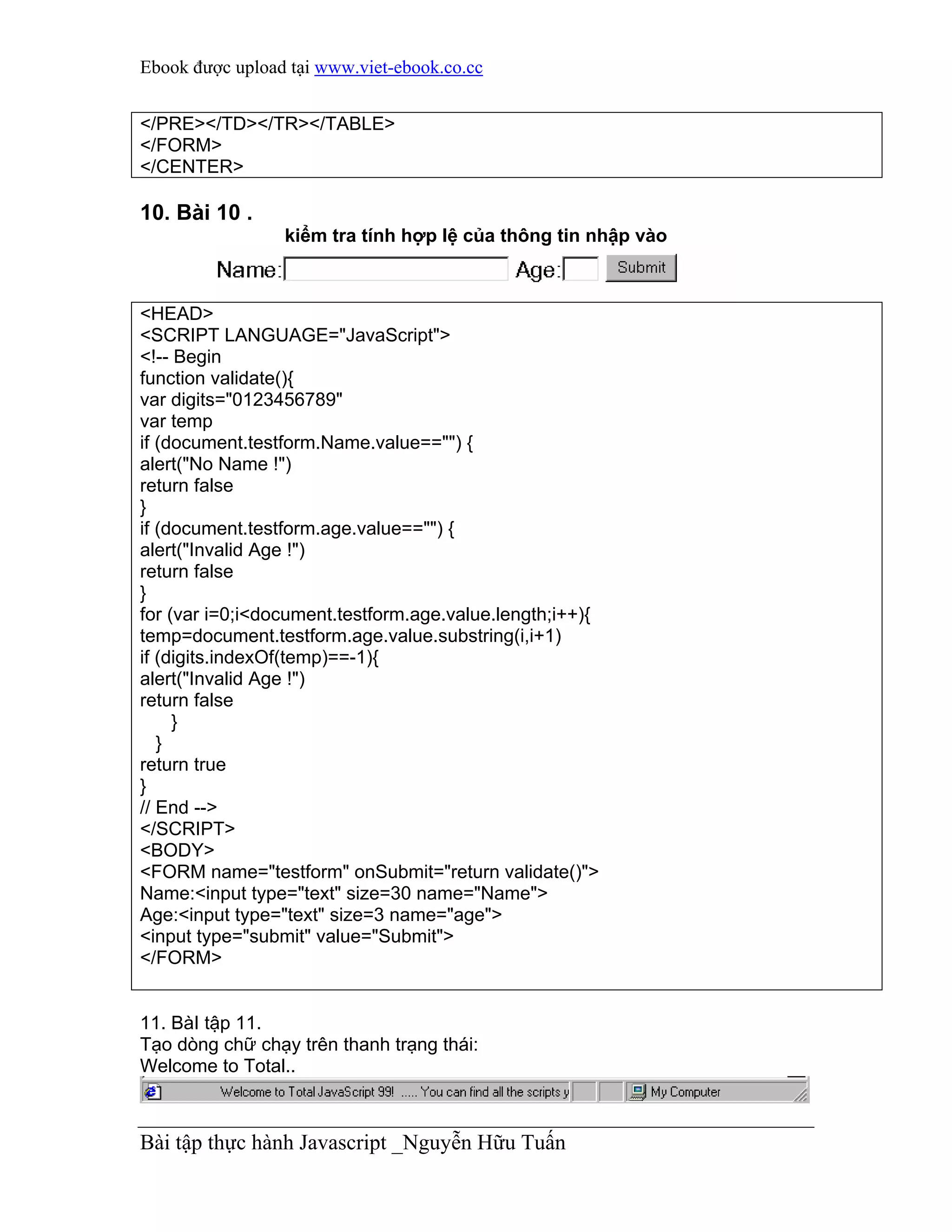 Bai Tap Thuc Hanh Javascript | PDF