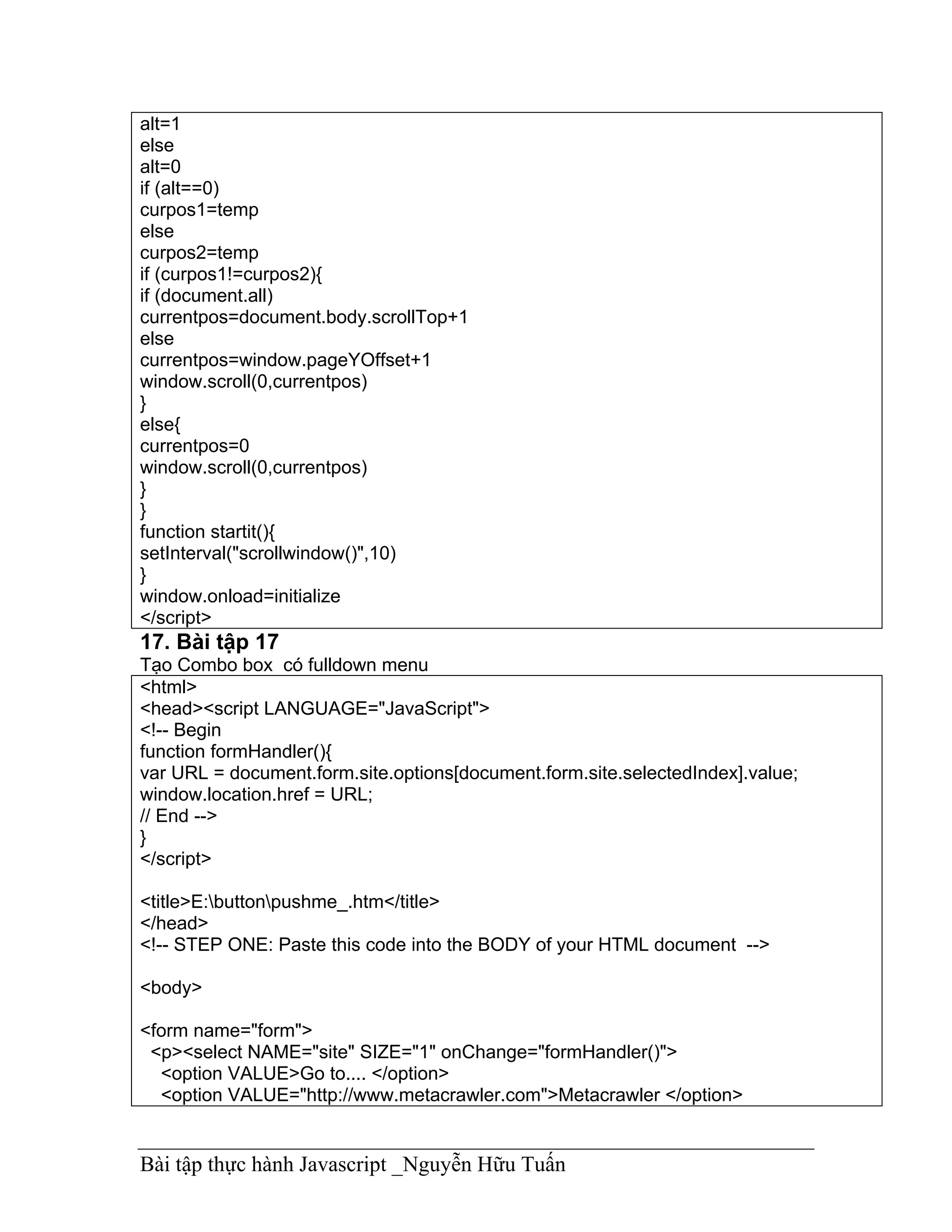 Bai tap thuc hanh javascript | PDF