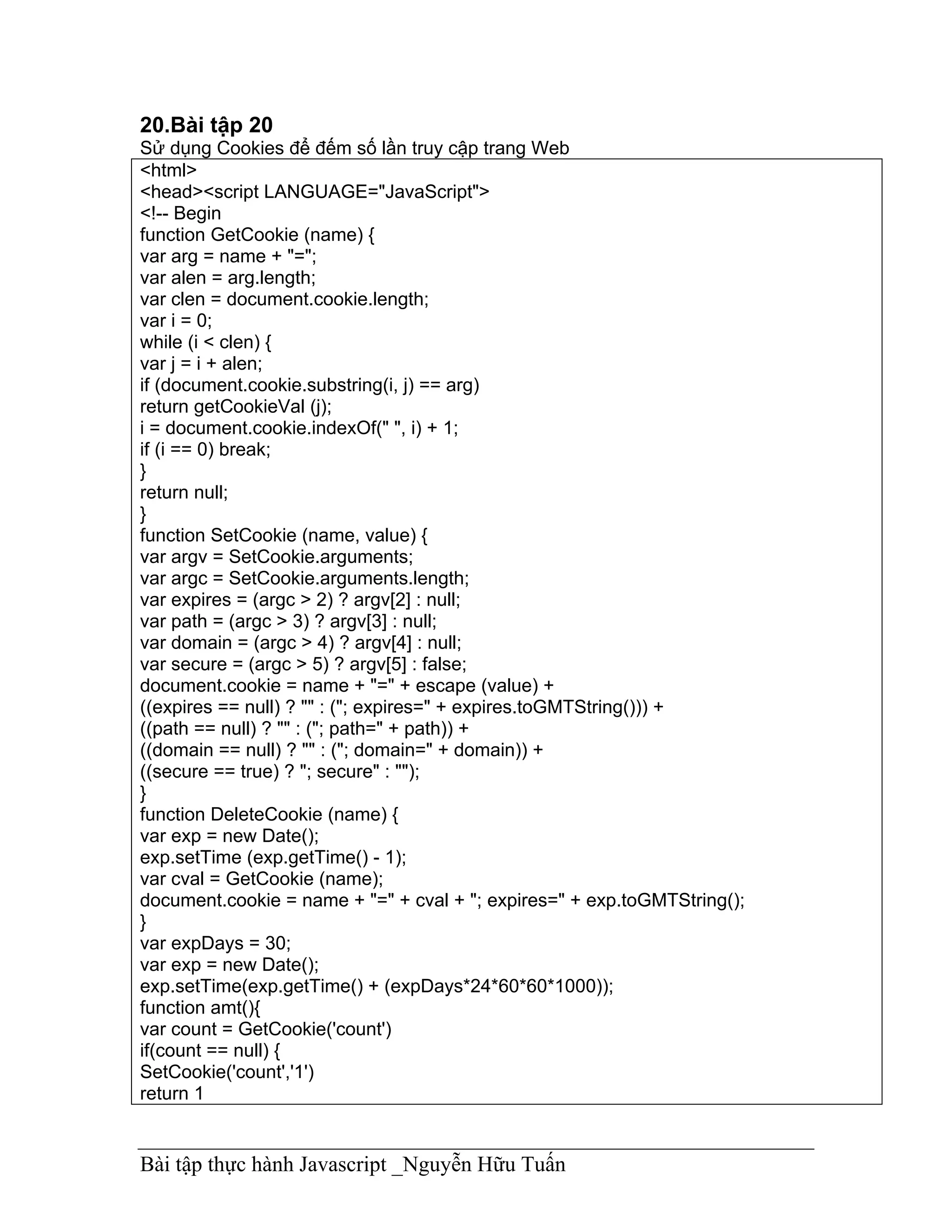 Bai tap thuc hanh javascript | PDF