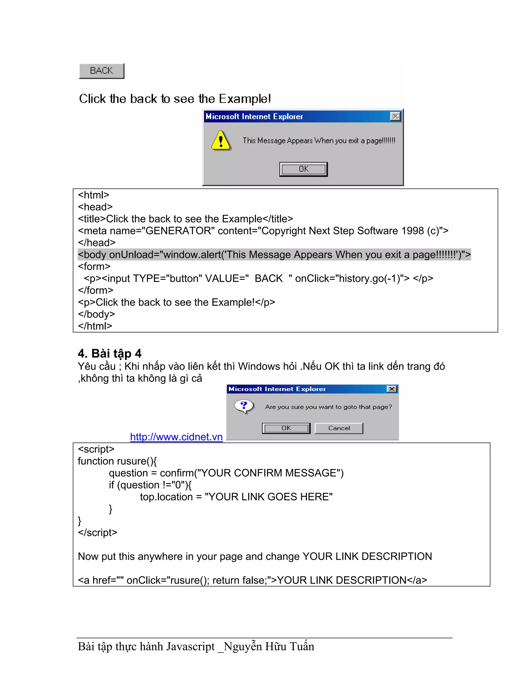 Bai tap thuc hanh javascript | PDF