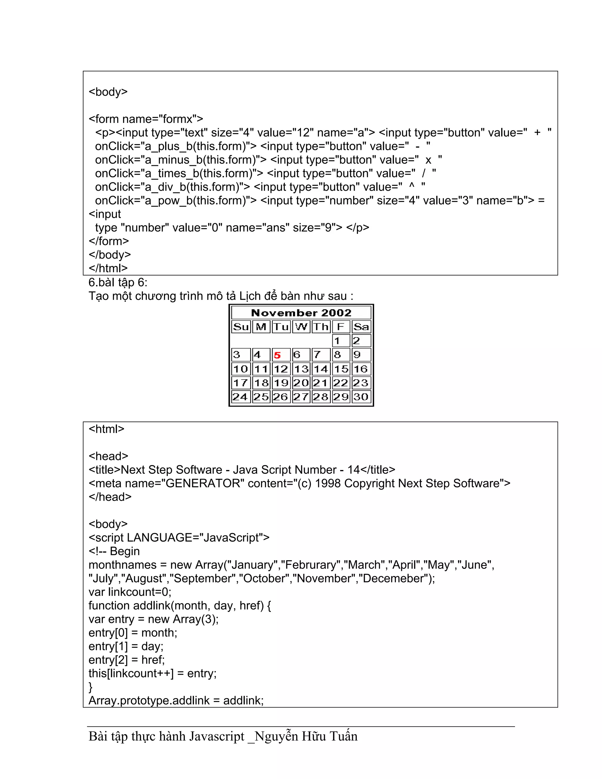 Bai tap thuc hanh javascript | PDF