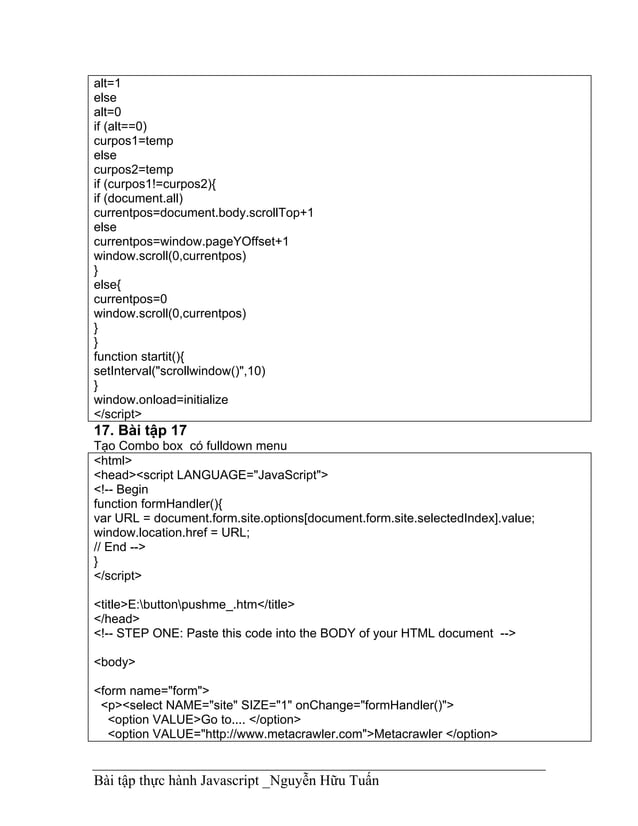Bai tap thuc hanh javascript | PDF