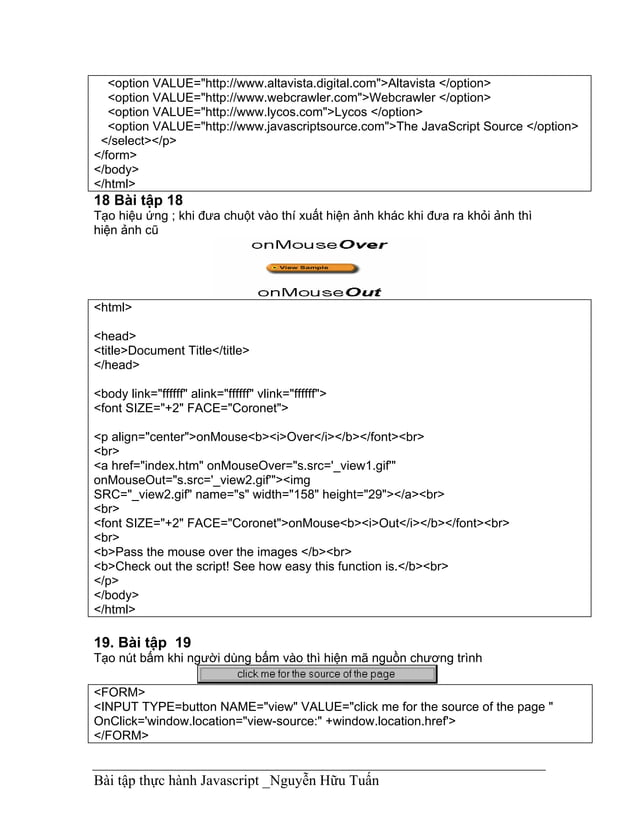 Bai tap thuc hanh javascript | PDF
