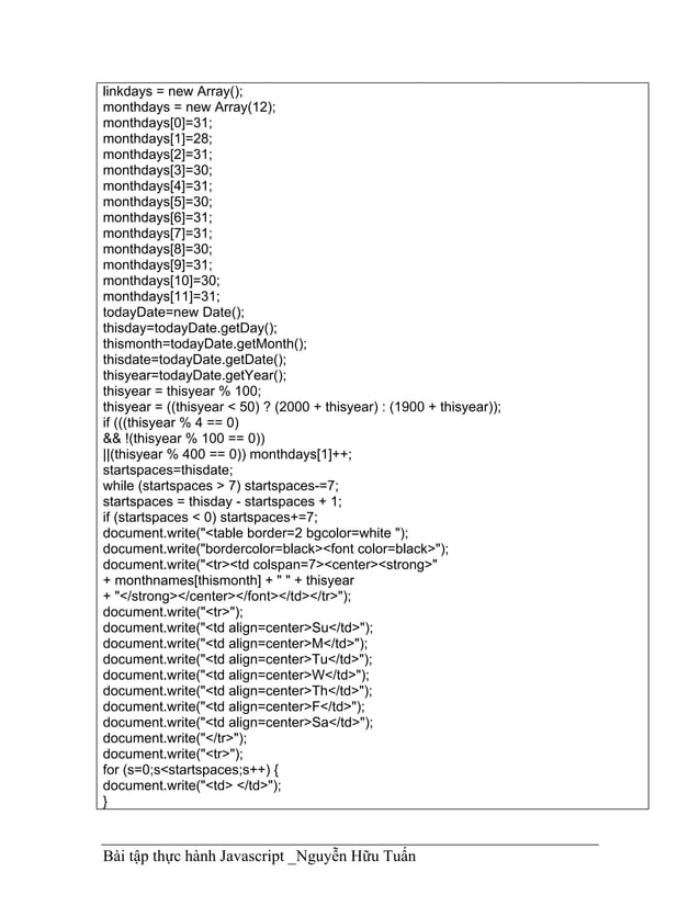 Bai tap thuc hanh javascript | PDF