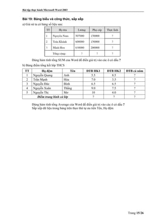 Bai tap thuc hanh ms word 2007 | PDF