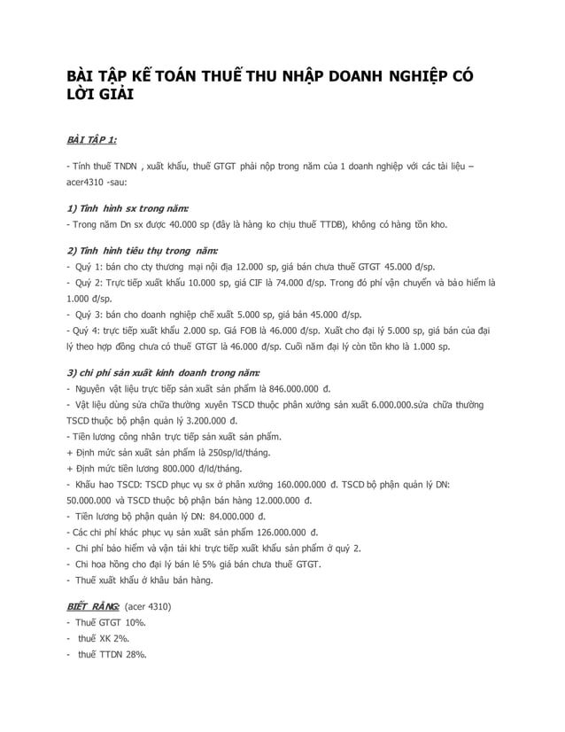 Bai tap thue tndn | PDF