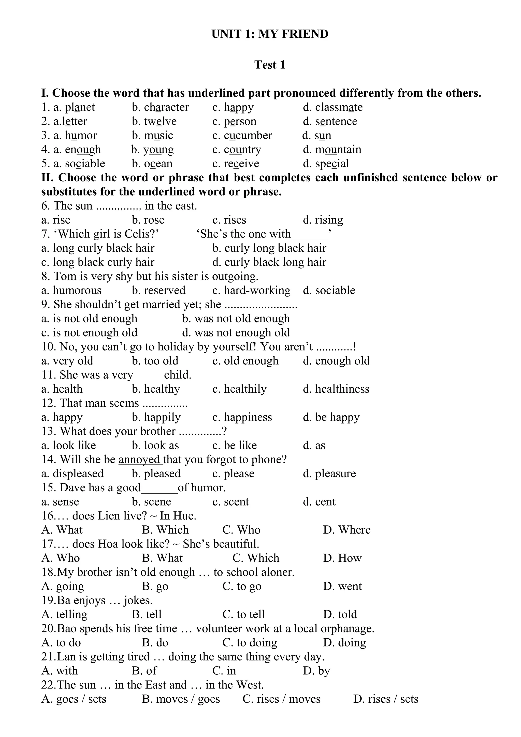 Bai tap tieng anh 8 unit 1 unit 16 | DOC