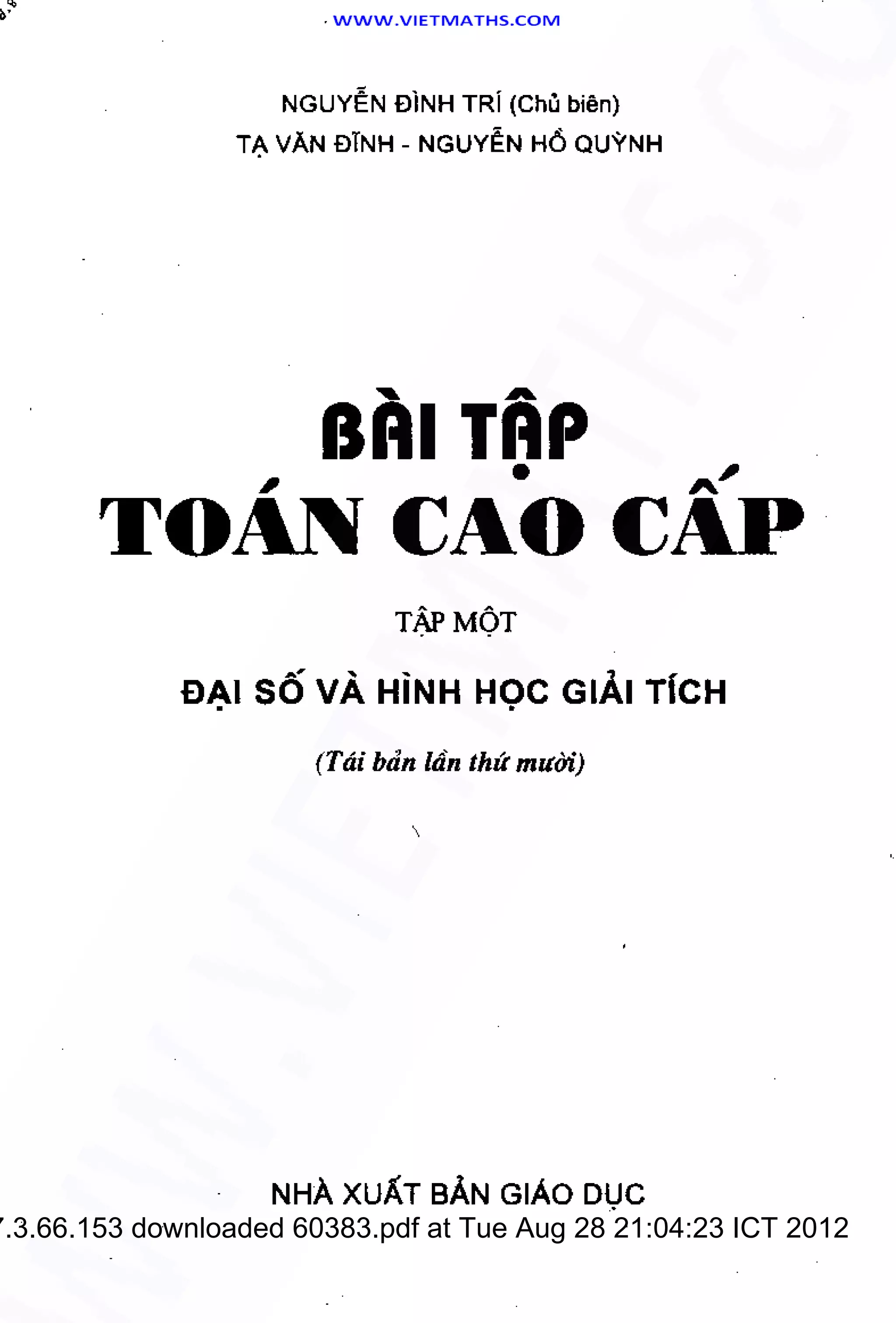 Bai tap toan cao cap tap 1 nguyen dinh tri | PDF