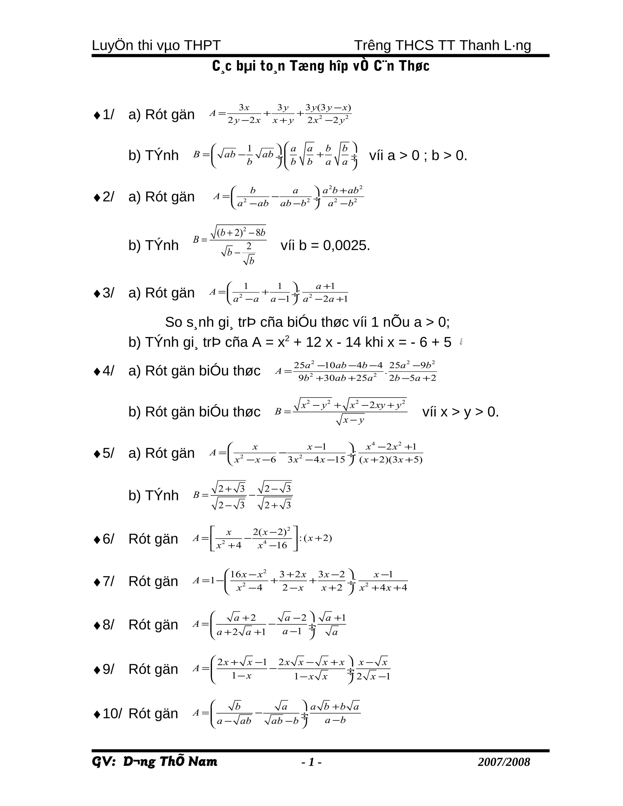 Bai tap ve can thuc bac hai | DOC