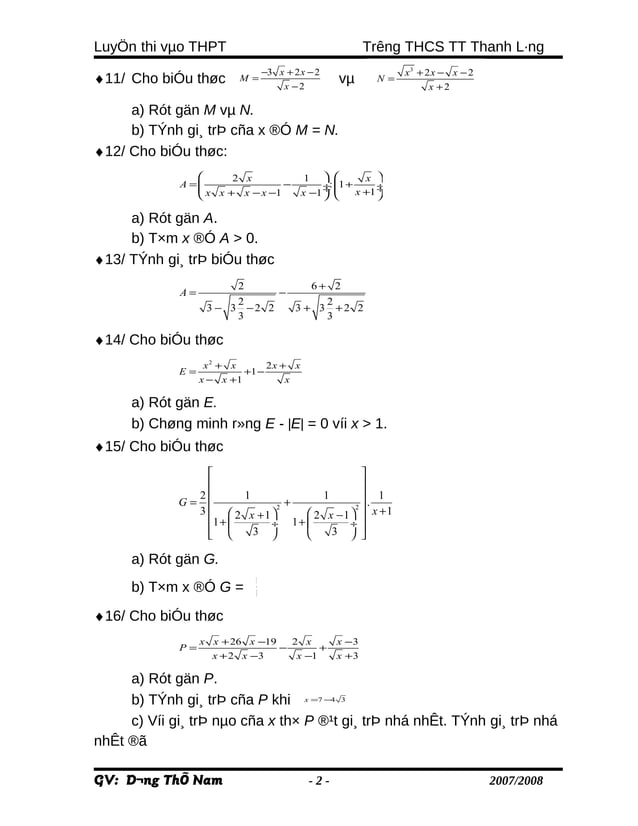 Bai tap ve can thuc bac hai | DOC