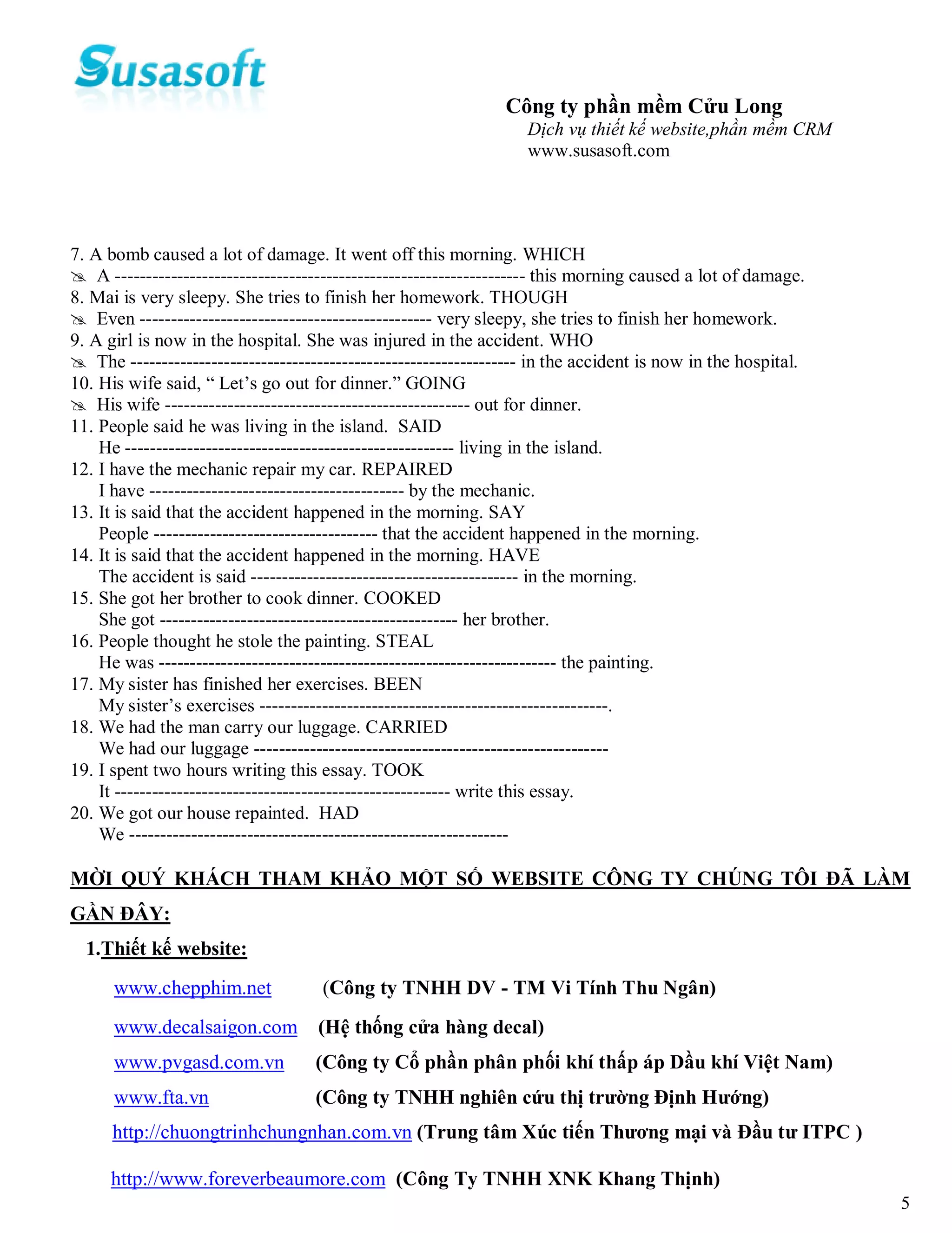 Bai tap viet lai cau tieng anh on thi vao lop 10.(1 4) | PDF | Email | Internet