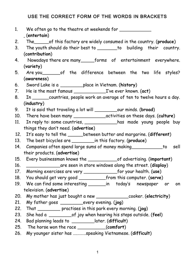 Bai tap word forms | PDF