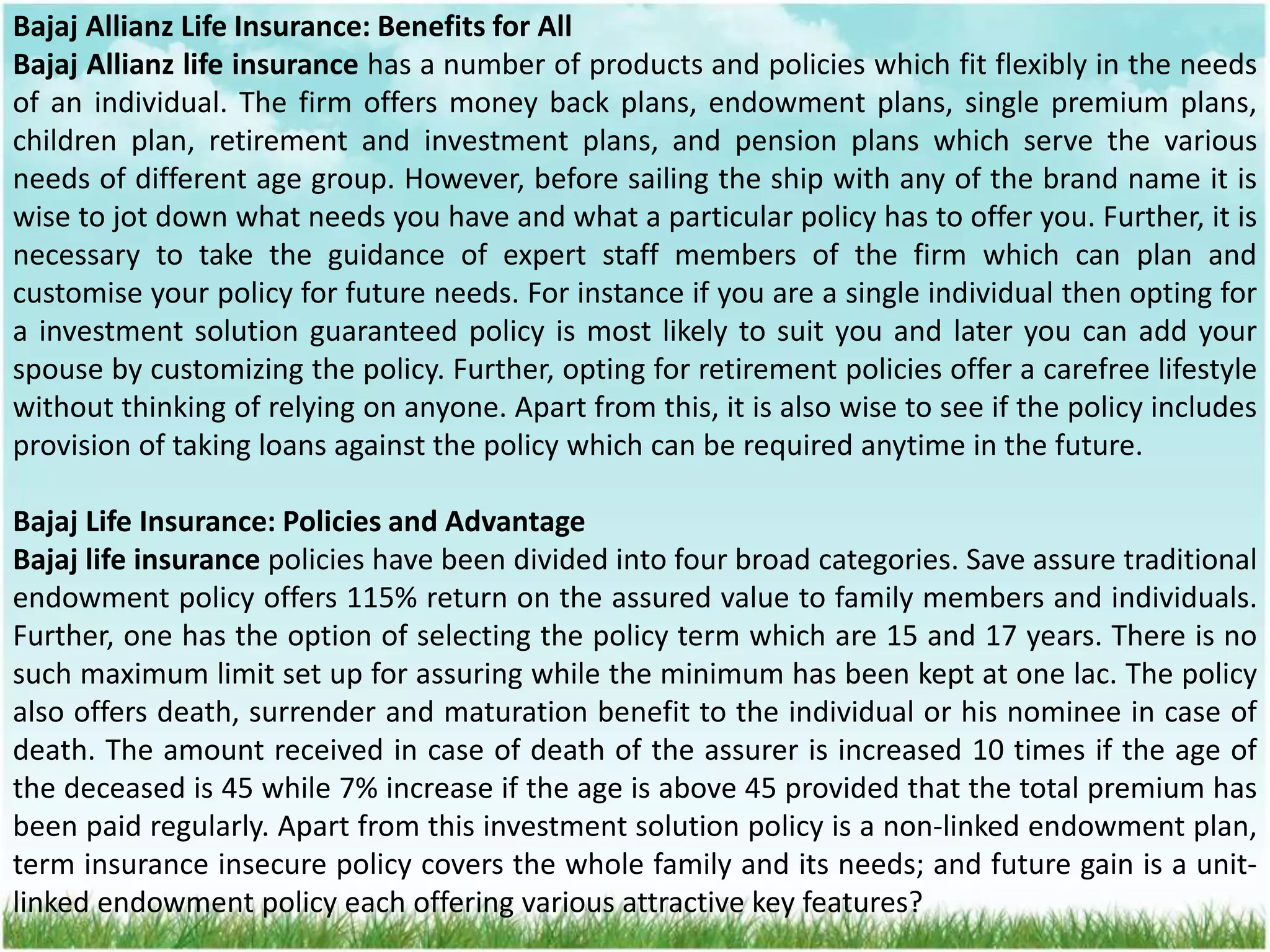 Bajaj allianz life insurance | PPTX