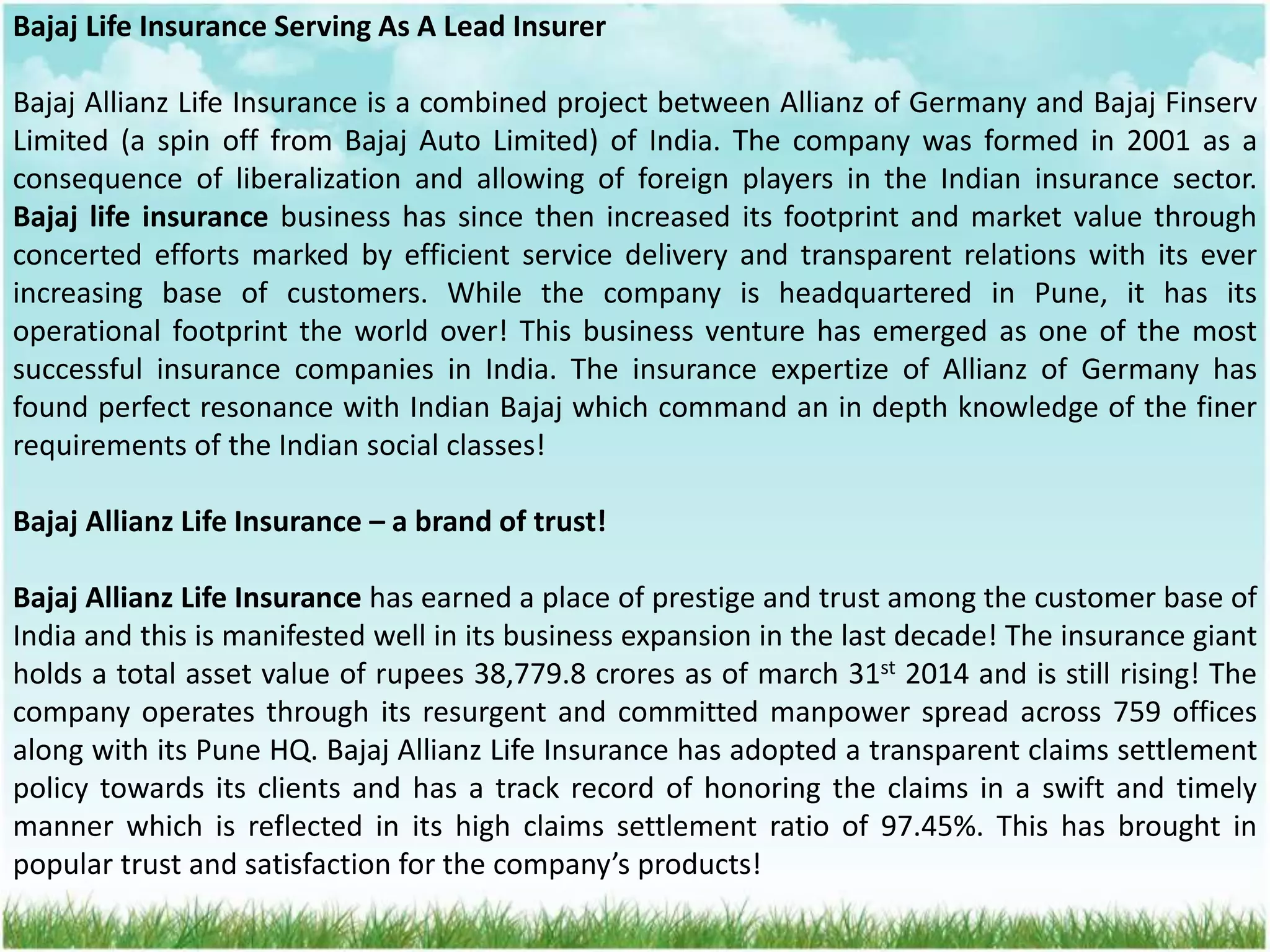 Bajaj allianz life insurance | PPTX