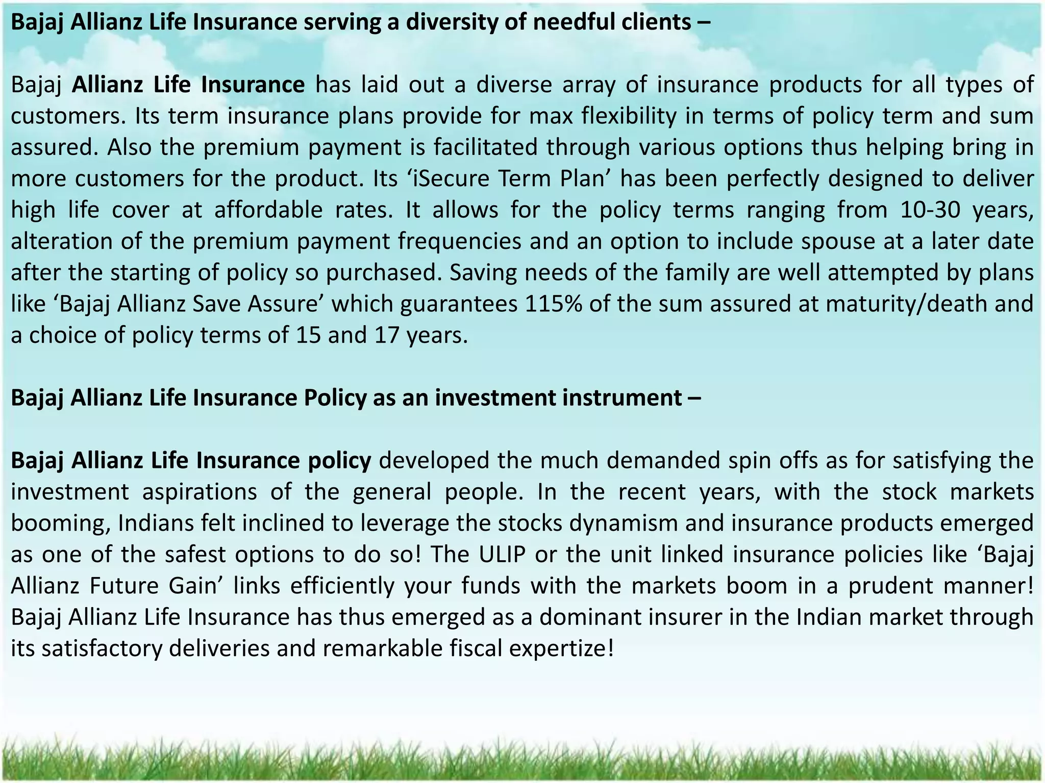 Bajaj allianz life insurance | PPTX