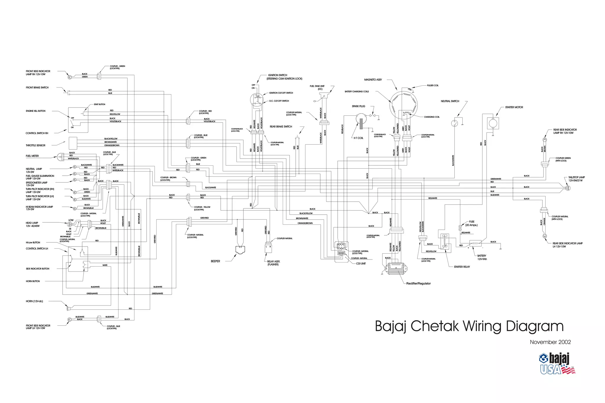 Bajaj chetak wiring_diagram_b&w_nov_2002 | PDF