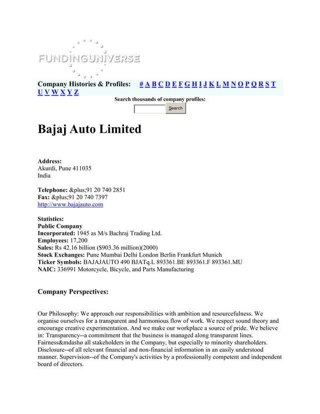 Bajaj company histories | DOCX | Automotive Industry | Industries