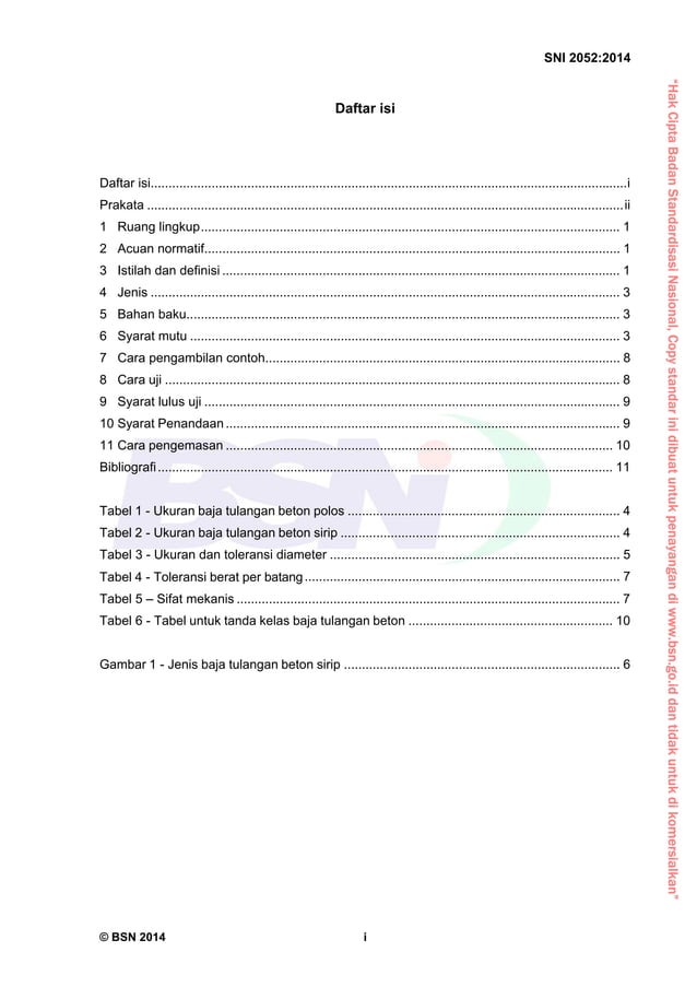 Baja tulangan beton SNI 2052-2014 | PDF