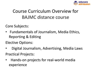BAJMC Distance Course with Educare Admission: Flexible Journalism & Mass Communication Degree | PDF