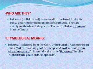 Bakarwal Tribe of Jammu & Kashmir | PPTX