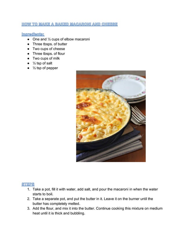 baked macaroni and cheese - final draft | PDF | Cooking | Food & Drink