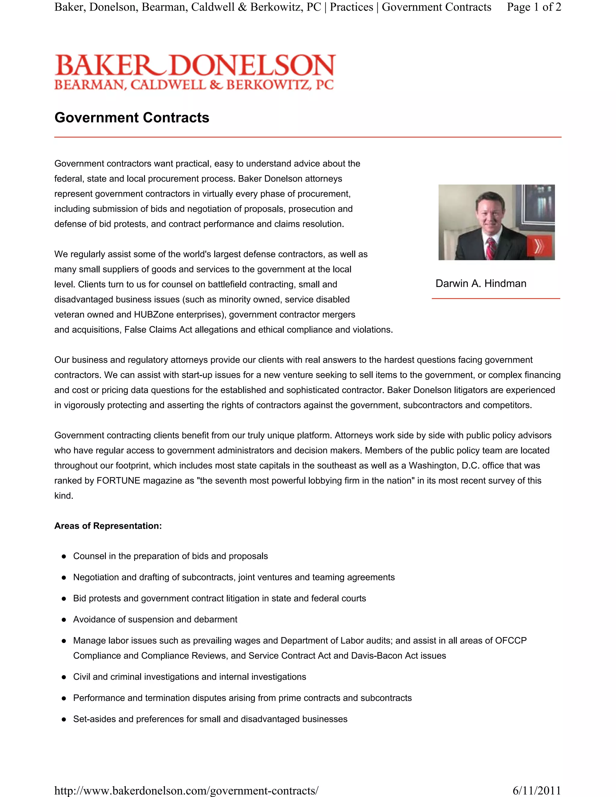 BAKER DONELSON BEARMAN CALDWELL & BERKOWITZ (Government Contracts) | PDF