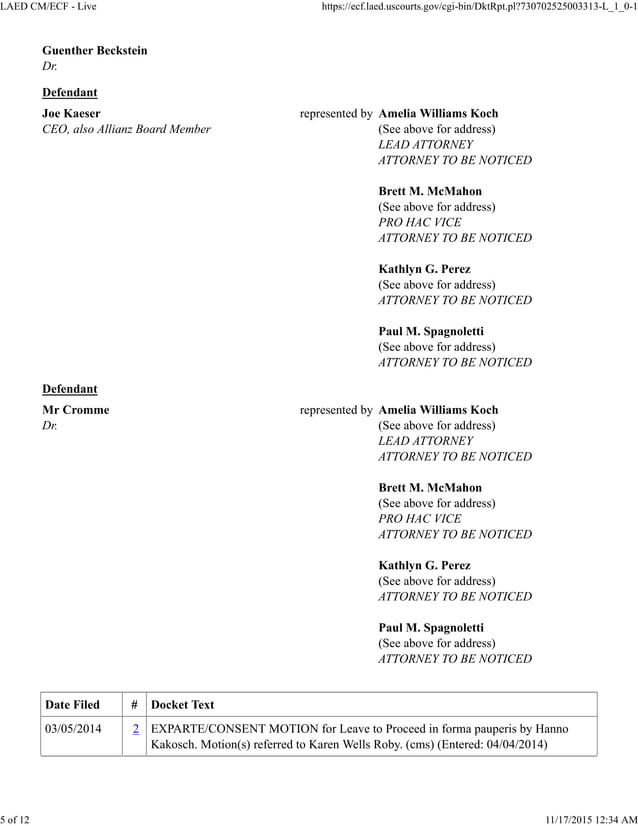 BAKER DONELSON - KAKOSCH vs SIEMENS CORPORATION (Docket Sheet) | PPT