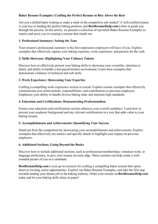 Baker Resume Examples. Baker Resume Examples | PDF