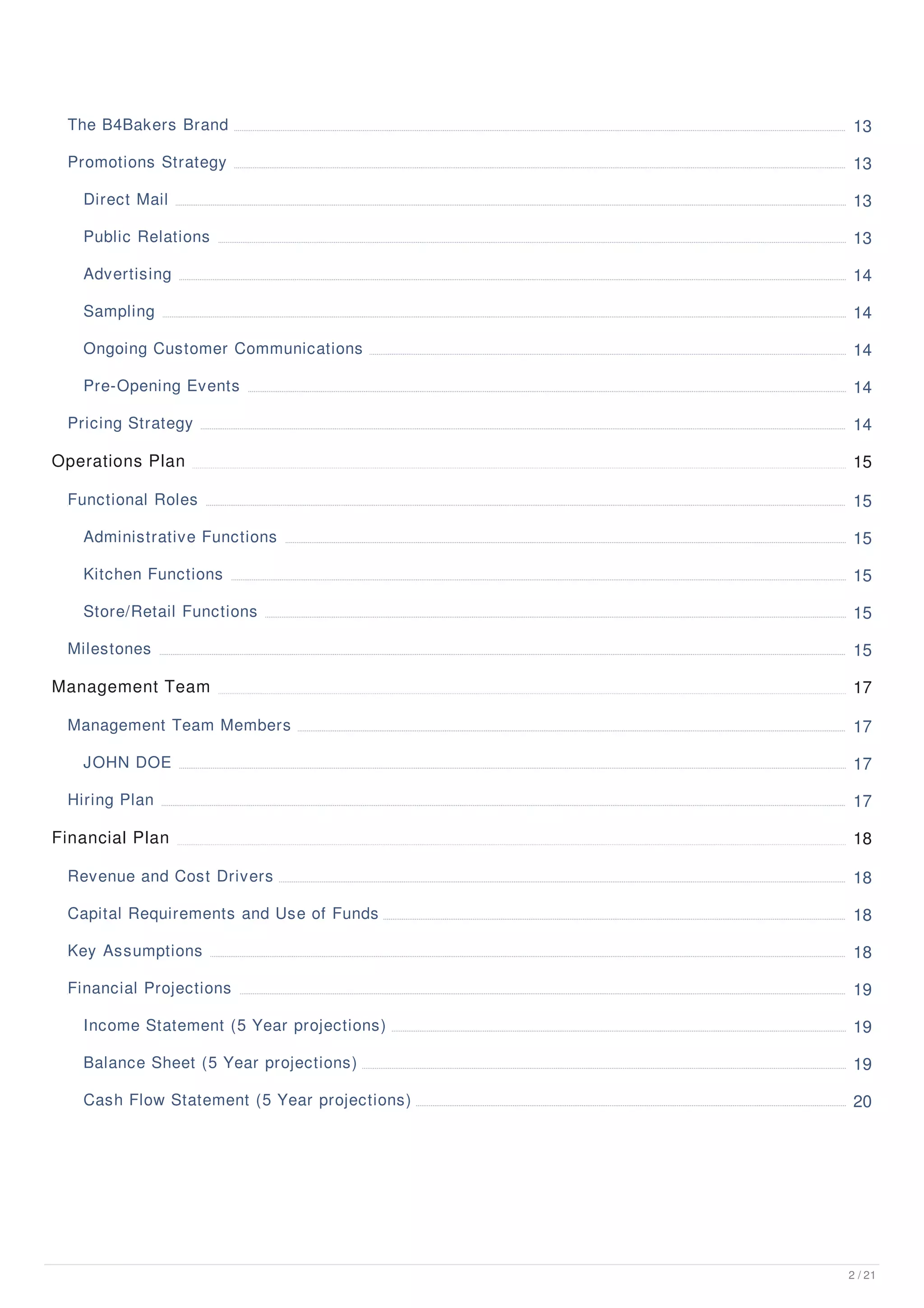 Bakery business plan example | PDF