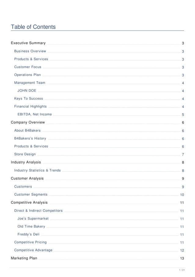 Bakery business plan example | PDF | Desserts and Baking | Food & Drink