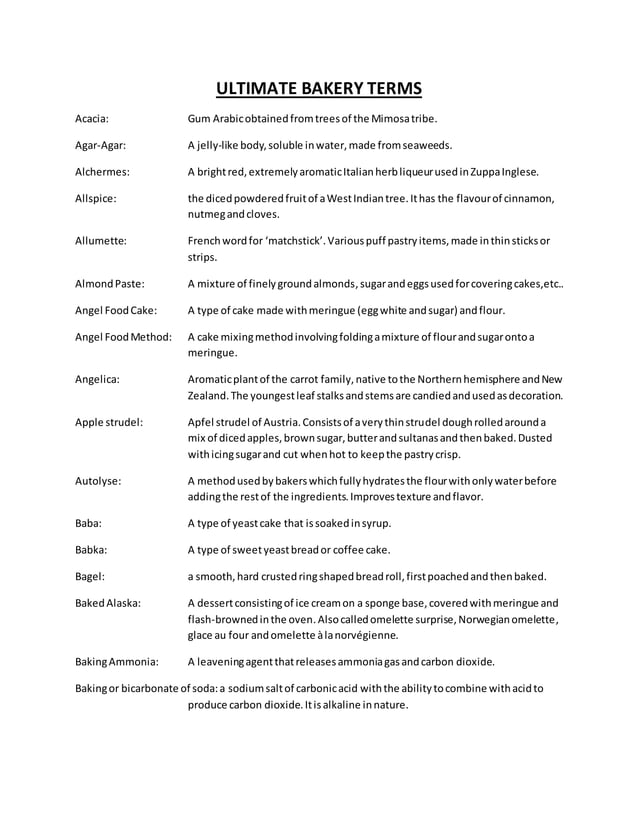 Bakery terms ultimate -jc | DOCX