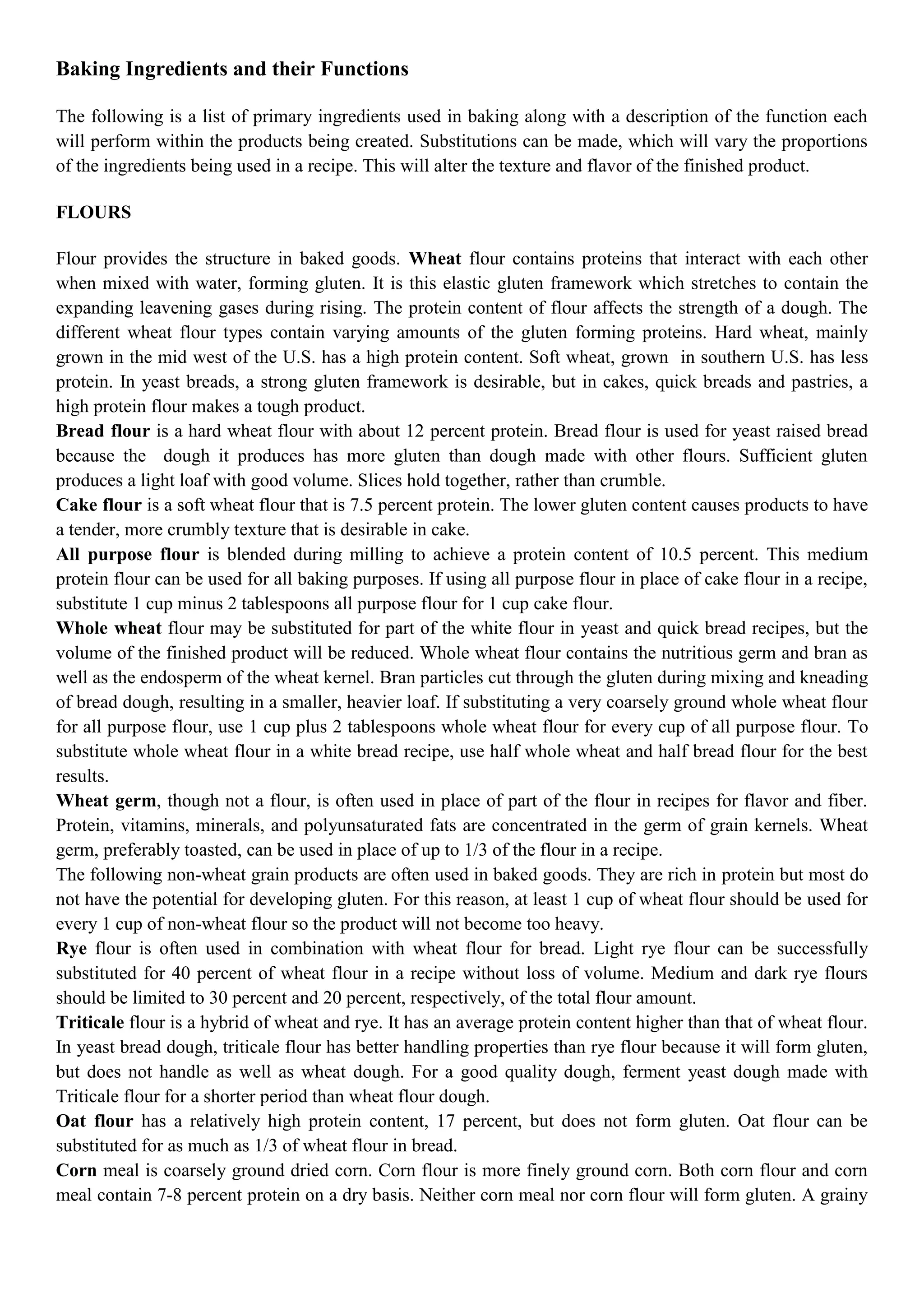 Baking ingredients and their functions | PDF