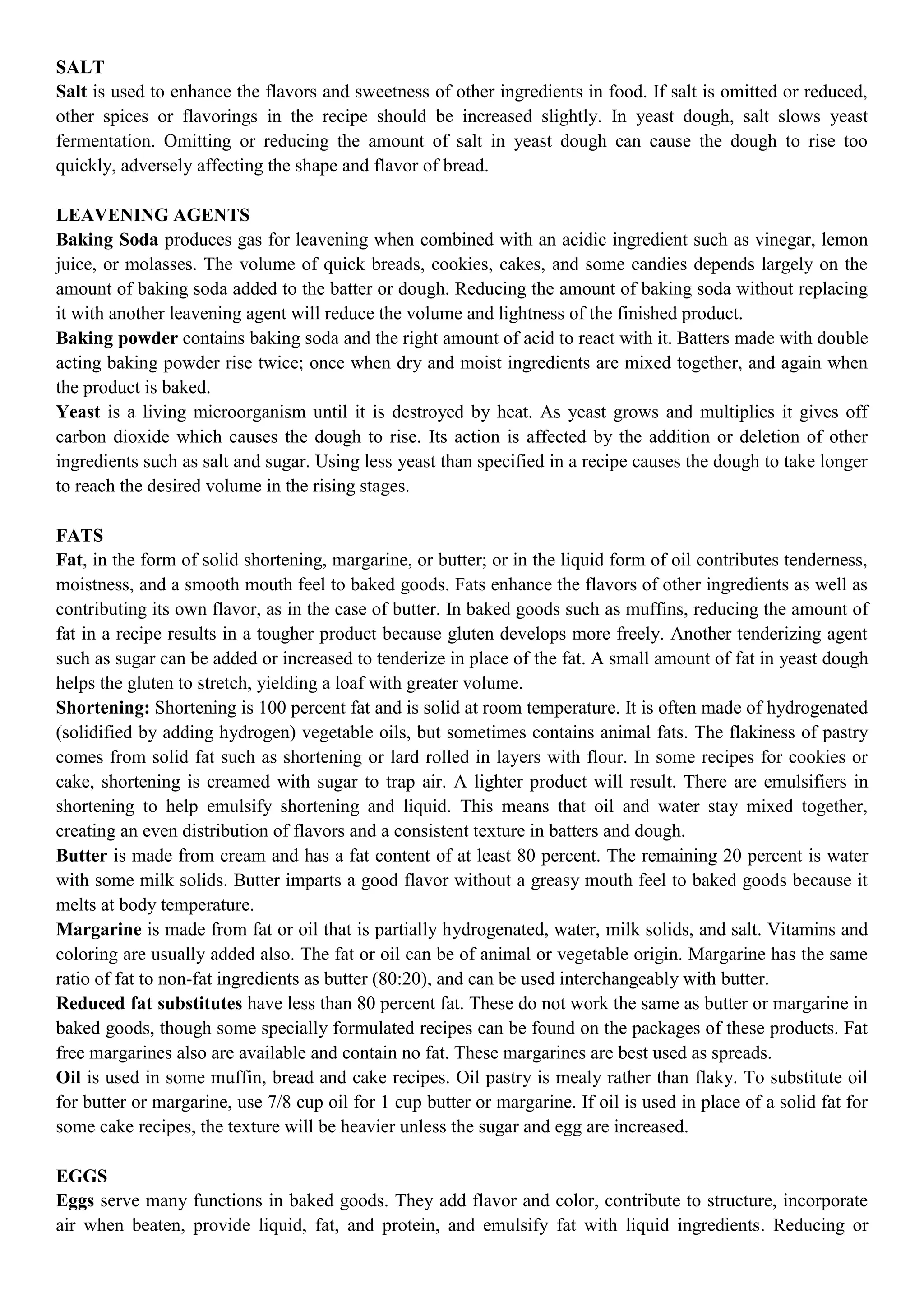 Baking ingredients and their functions | PDF