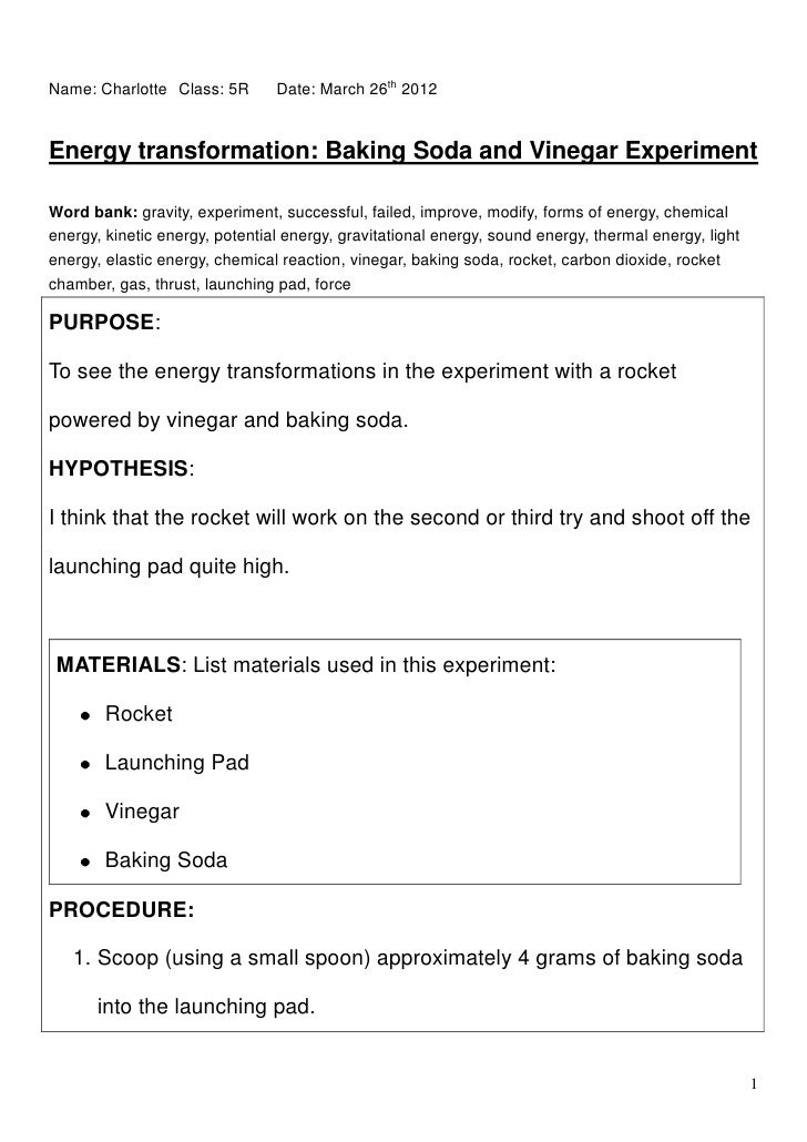 Baking Soda And Vinegar Experiment Report Baking Soda And Vinegar Experiment Report