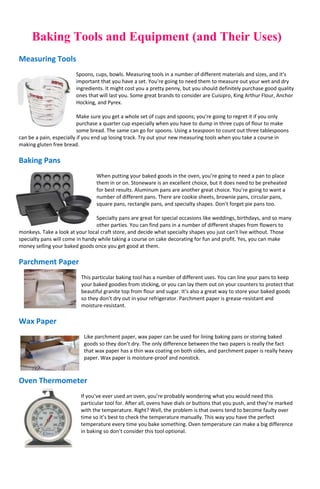Baking tools and equipment