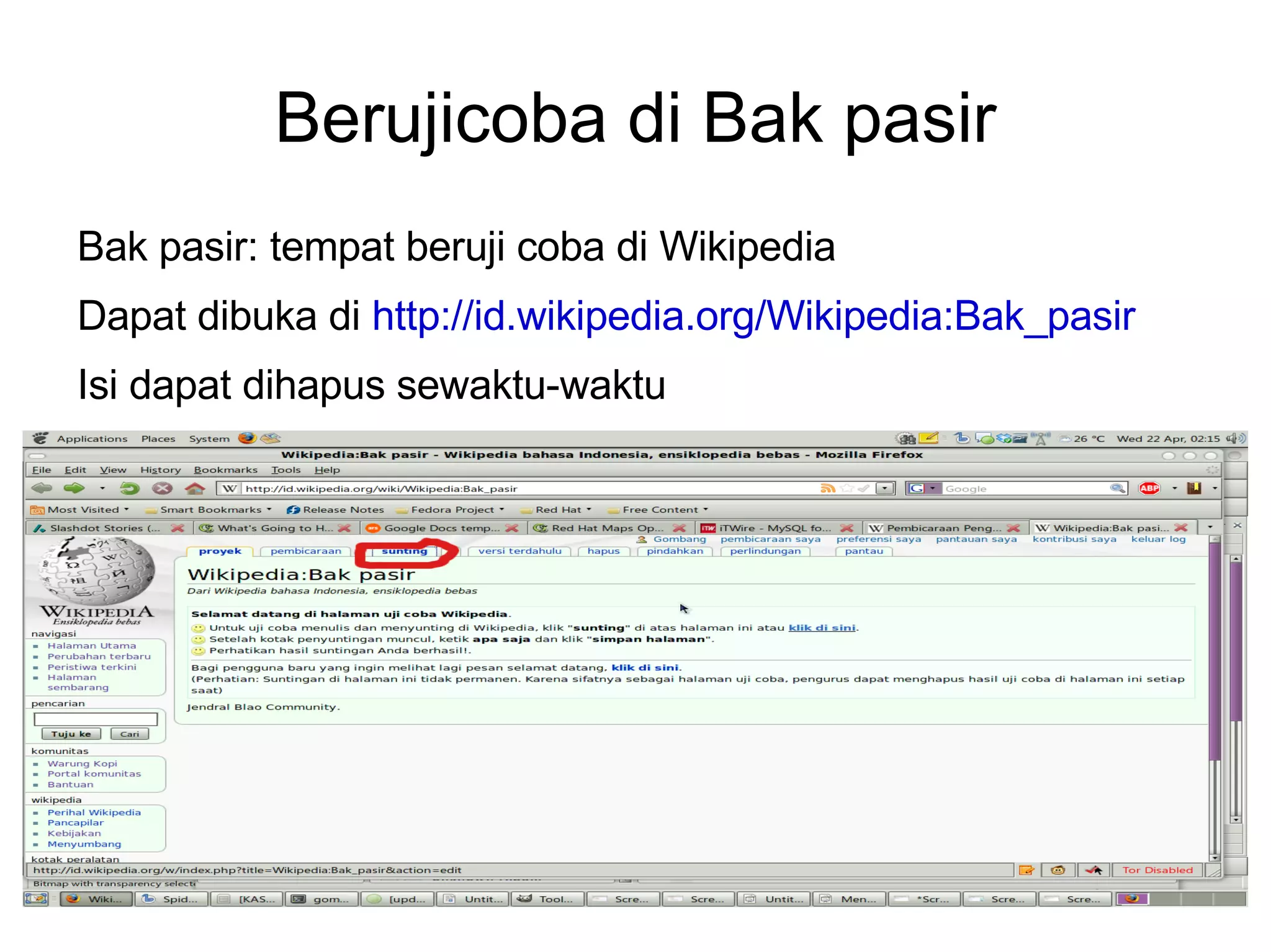 Tutorial menggunakan bak pasir di Wikipedia | ODP