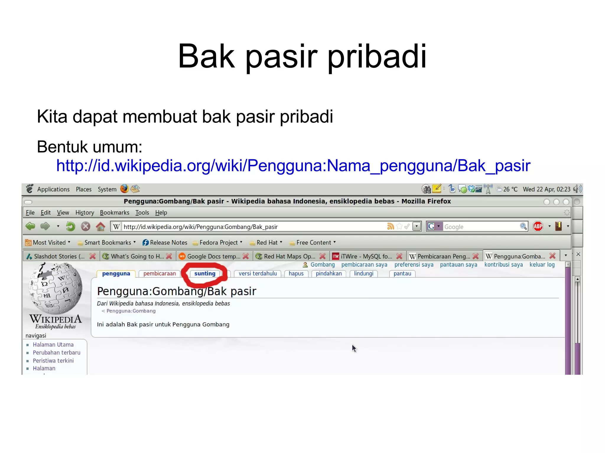 Tutorial menggunakan bak pasir di Wikipedia | ODP