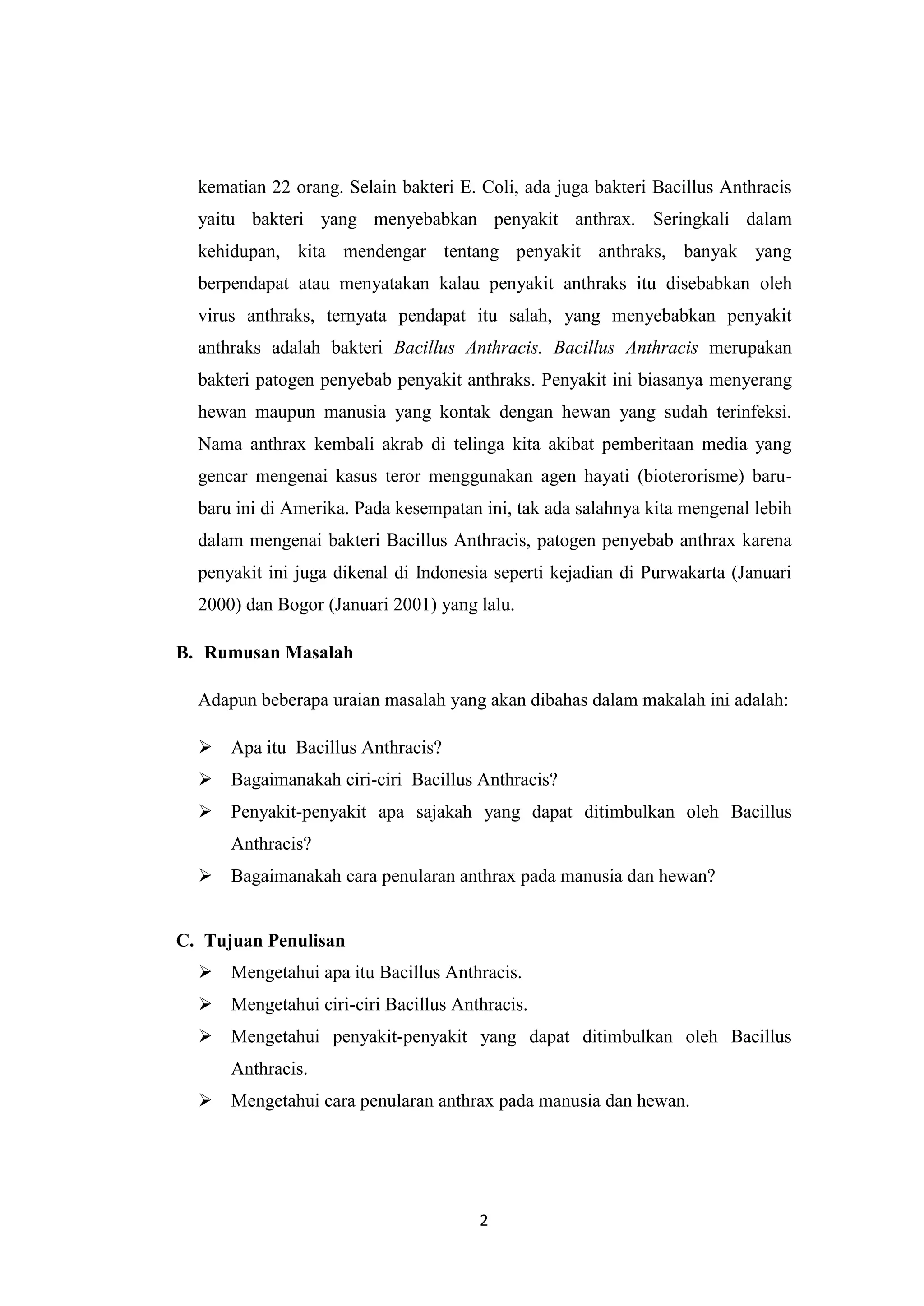 Bakteri Bacillus Anthracis | PDF