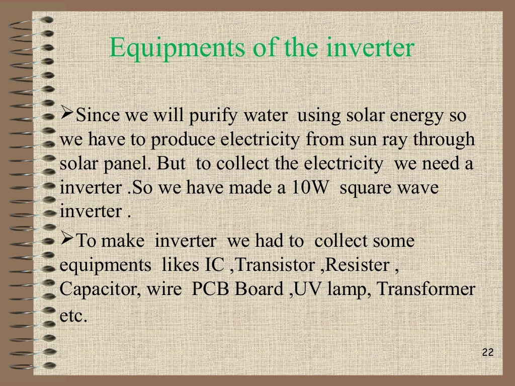 Water Purification by Solar energy Water Purification by Solar energy